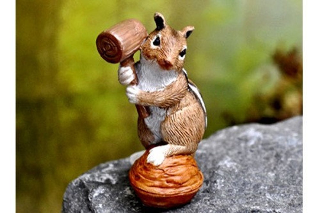 Chipmunk With Mallet, Fairy Garden Chipmunk, Mini Chipmunk, Miniature ...