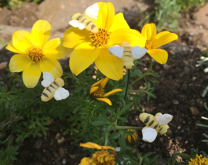 Glow in the Dark Bee Pick Set of 4, Fairy Garden Bees, Mini Bees ...