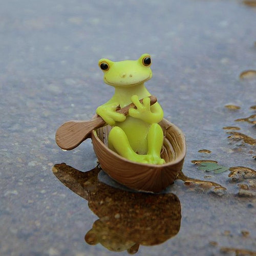 Frog Rowing Boat Fairy Garden Mini Frog Rowing Frog Boat - Etsy