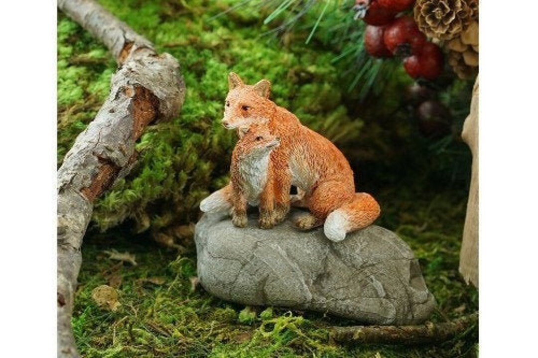 Mama Red Fox With Baby, Fairy Garden, Mini Fox, Miniature Fox - Etsy