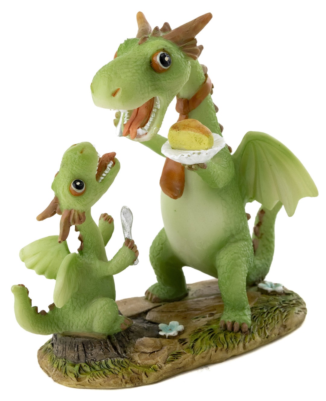 Papa Dragon Eating Cake With Mini Dragon, Fairy Garden, Mini Dragon ...