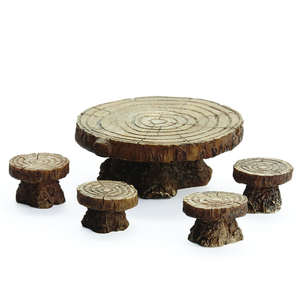 Micro Mini Woodland Table and Stools, Fairy Garden Table and Chair ...