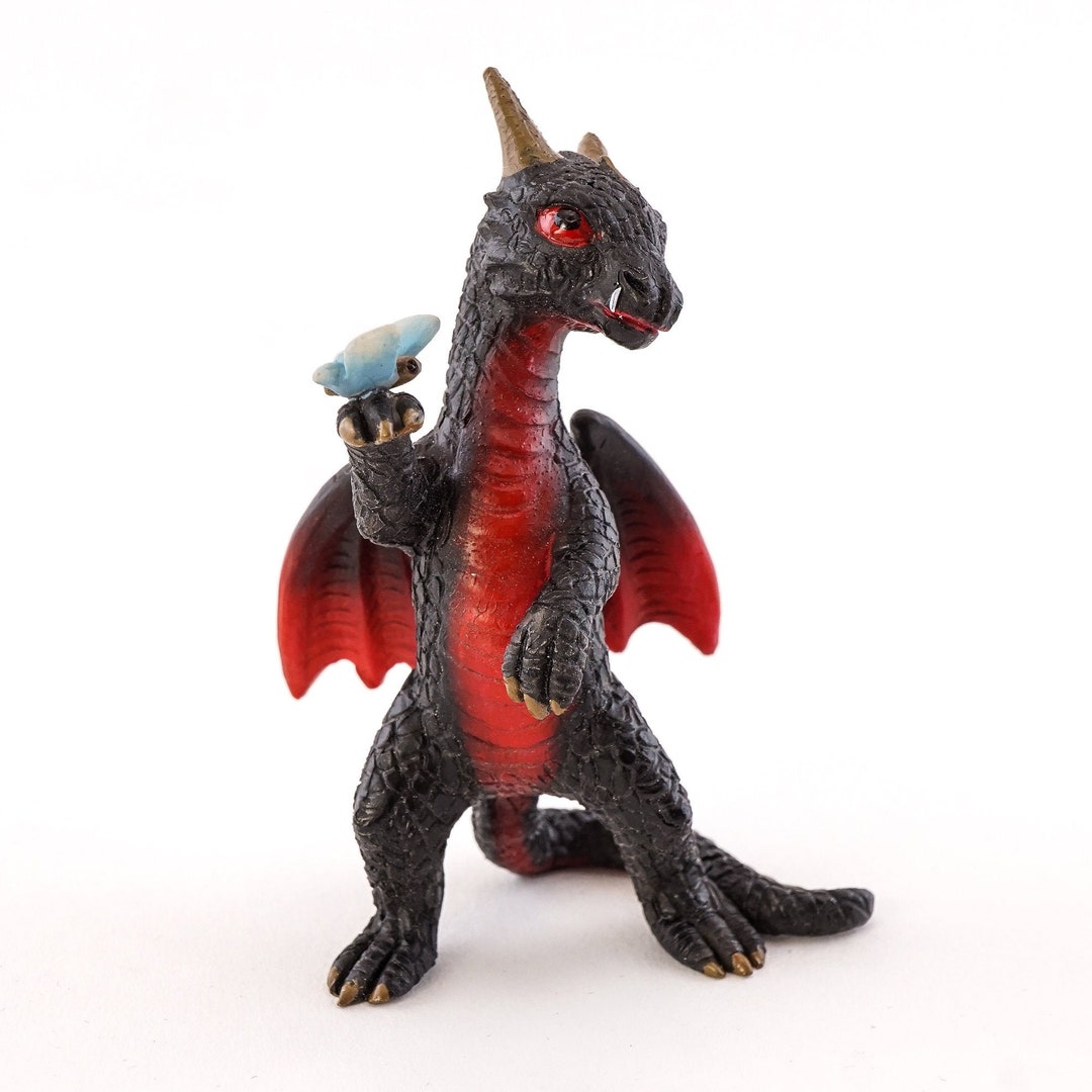 Mini Black Dragon With Dragonfly, Fairy Garden, Mini Dragon, Miniature ...