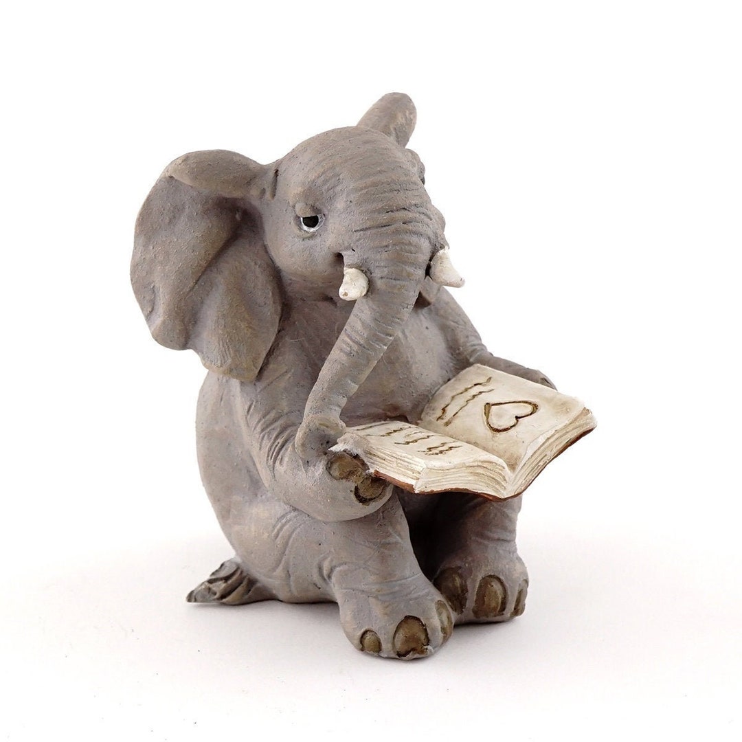Elephant Sitting Reading Book Elephant Reading Mini - Etsy