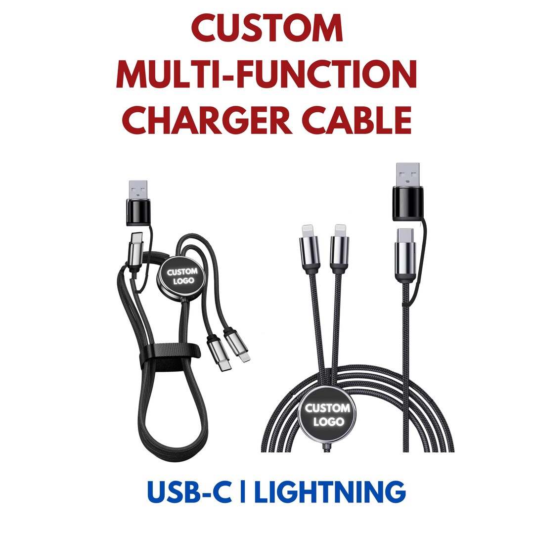 Custom Logo Multi-charging Cable: 2-in-1 USB-C & Lightning - Etsy
