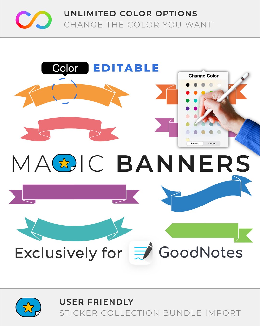 Goodnotes Digital Stickers: MAGIC BANNERS | Color Editable Elements - Etsy