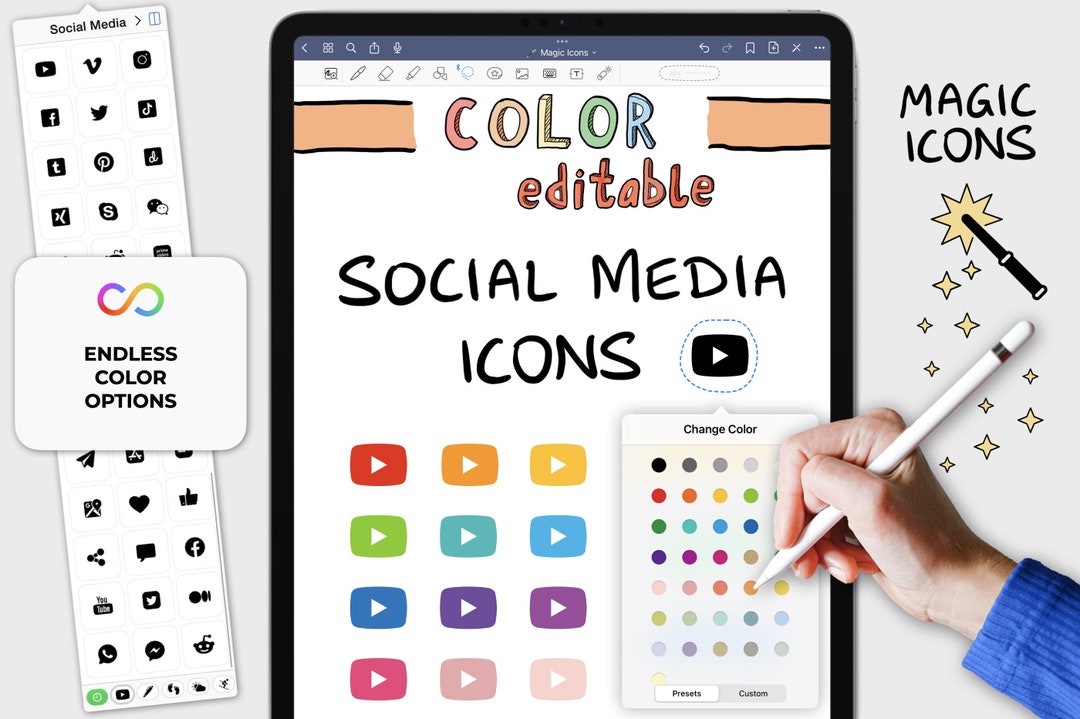 Digital Stickers Goodnotes: MAGIC Social Media ICONS Filled | Color ...
