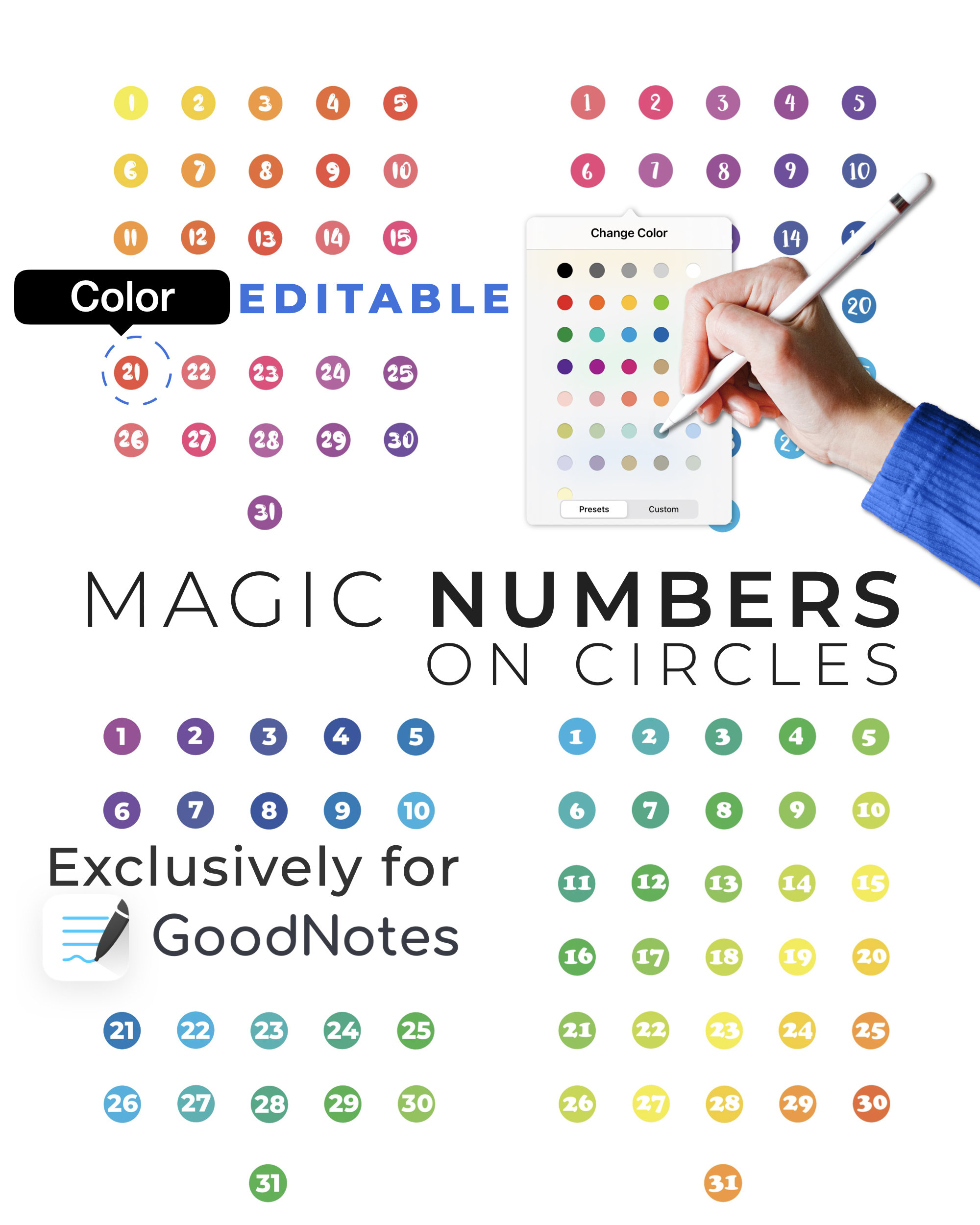 Goodnotes Digital Stickers: MAGIC NUMBERS Color Editable | Etsy