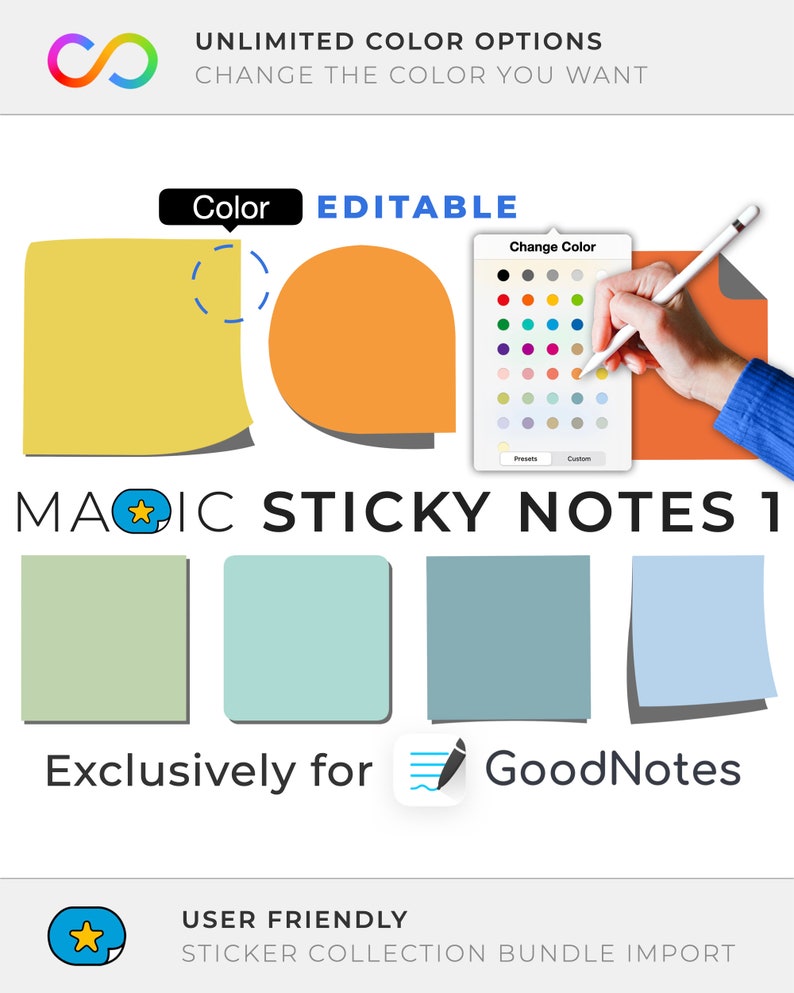 Goodnotes Digital Stickers: MAGIC STICKY NOTES | Color Editable ...