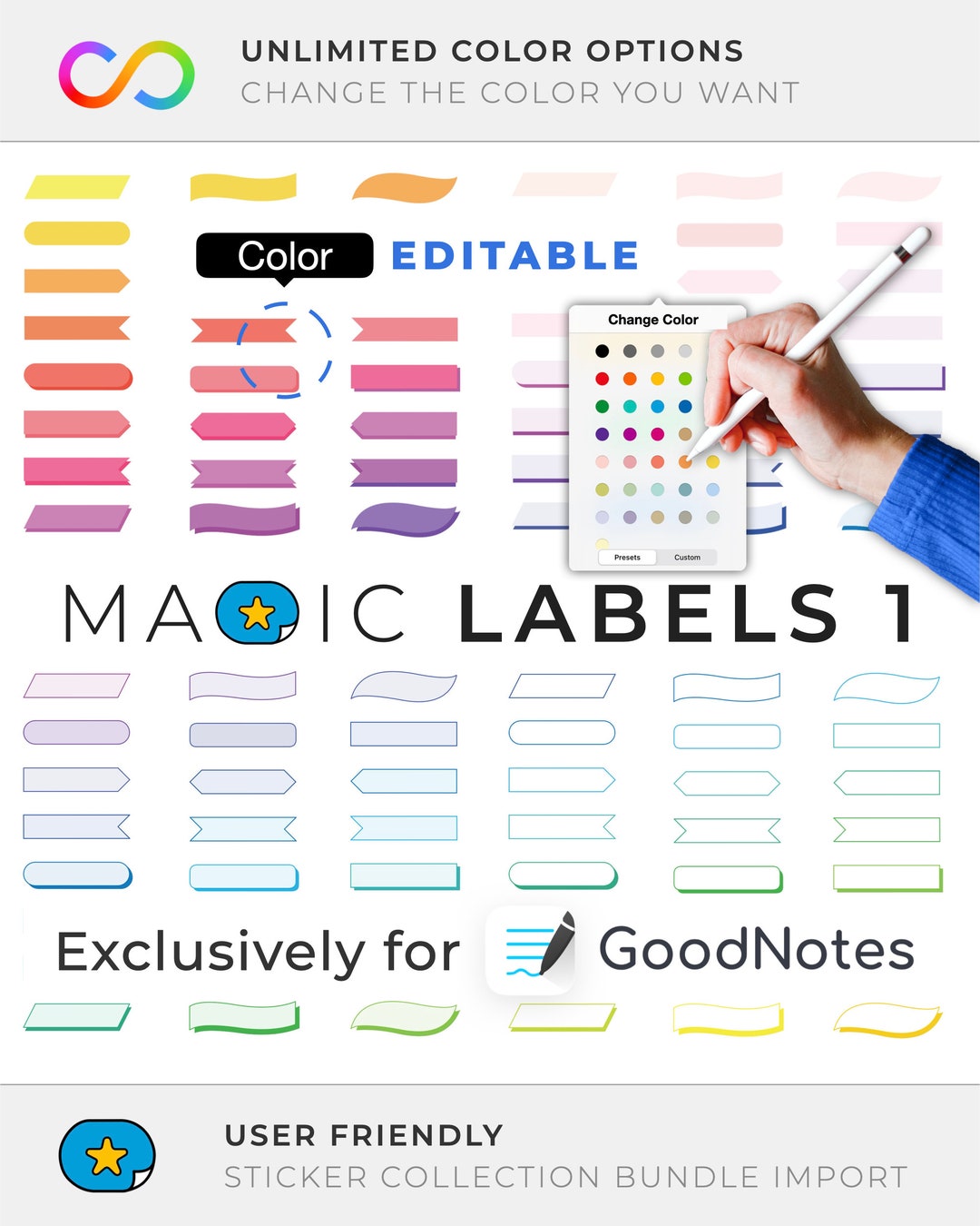 Goodnotes Digital Stickers: MAGIC LABELS | Color Editable Elements - Etsy