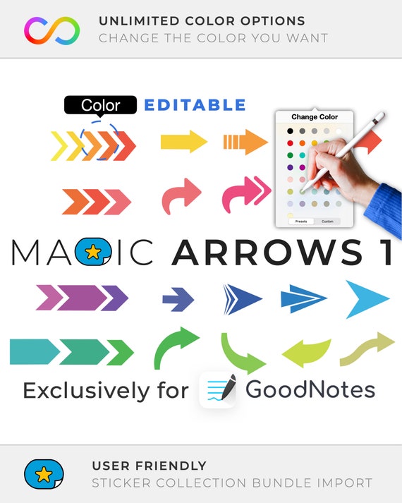 Goodnotes Digital Stickers: MAGIC ARROWS 1 Color Editable - Etsy