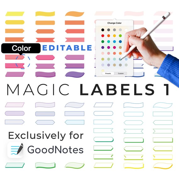 Goodnotes Digital Stickers: MAGIC LABELS Color Editable | Etsy