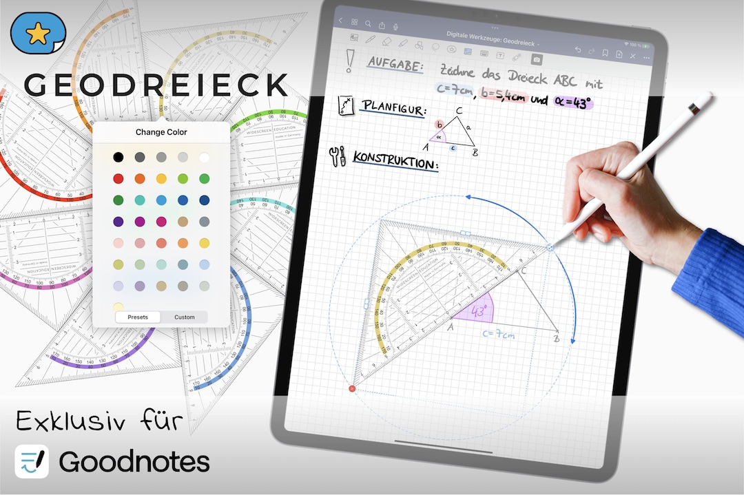 Geodreieck für GoodNotes digitales Werkzeug Erweiterung Winkeln messen ...
