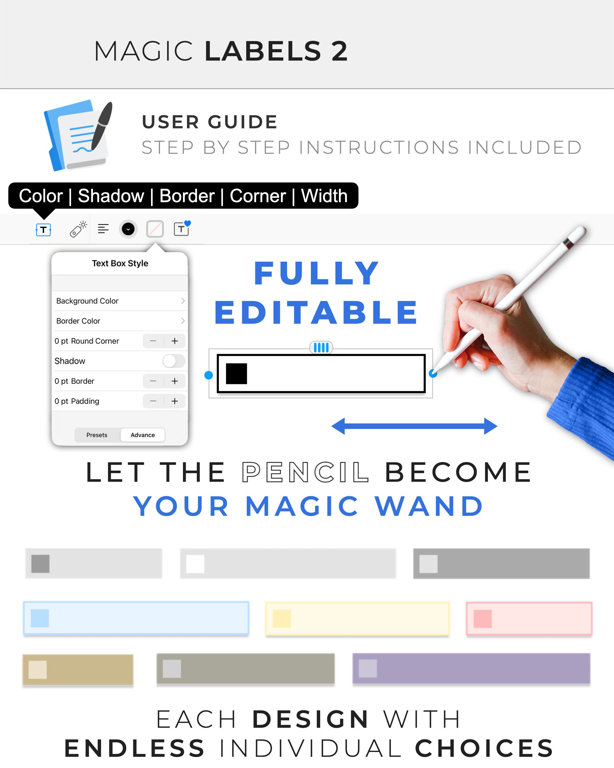 Goodnotes Digital Stickers: MAGIC LABELS 2 Color Editable - Etsy