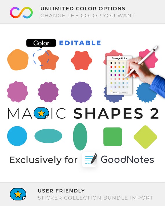 Goodnotes Digital Stickers: MAGIC SHAPES 2 Color Editable - Etsy