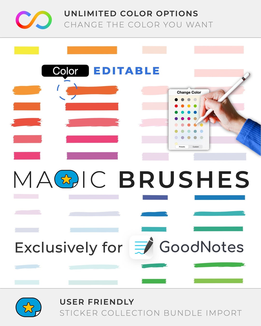 Goodnotes Digital Stickers: MAGIC BRUSHES | Color Editable Elements - Etsy
