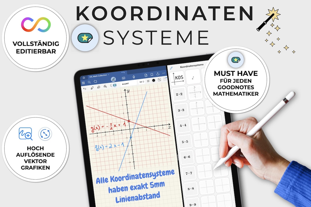 Goodnotes Math Coordinate Systems Editable Stickers for School Incl. 5 ...