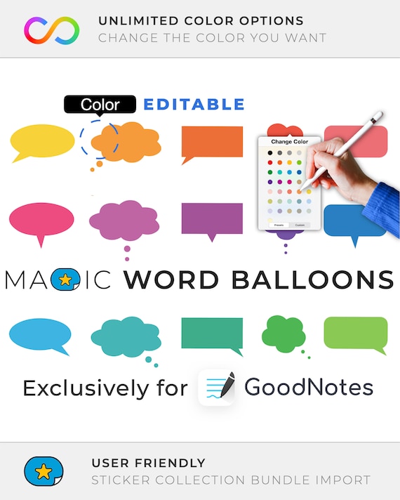 Goodnotes Digital Stickers: MAGIC WORD BALLOONS Color | Etsy