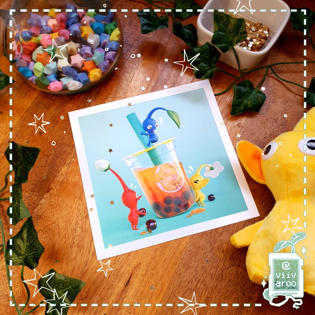 Pikmin Bubble Tea - Square Art Print - 148mm - Recycled Card - Etsy