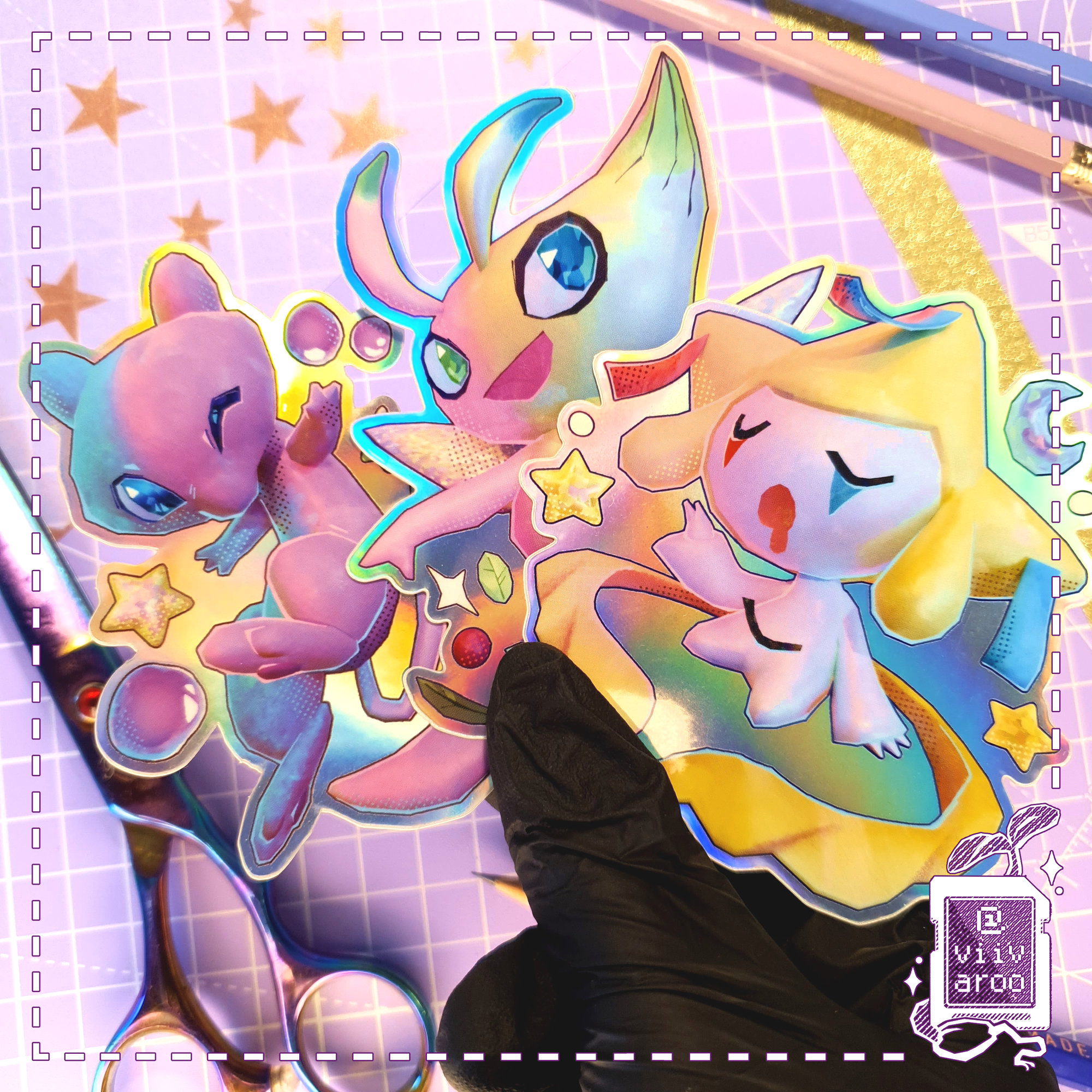 Holographic Pokemon Stickers Split Shiny Pixie Mew Celebi Jirachi - Etsy