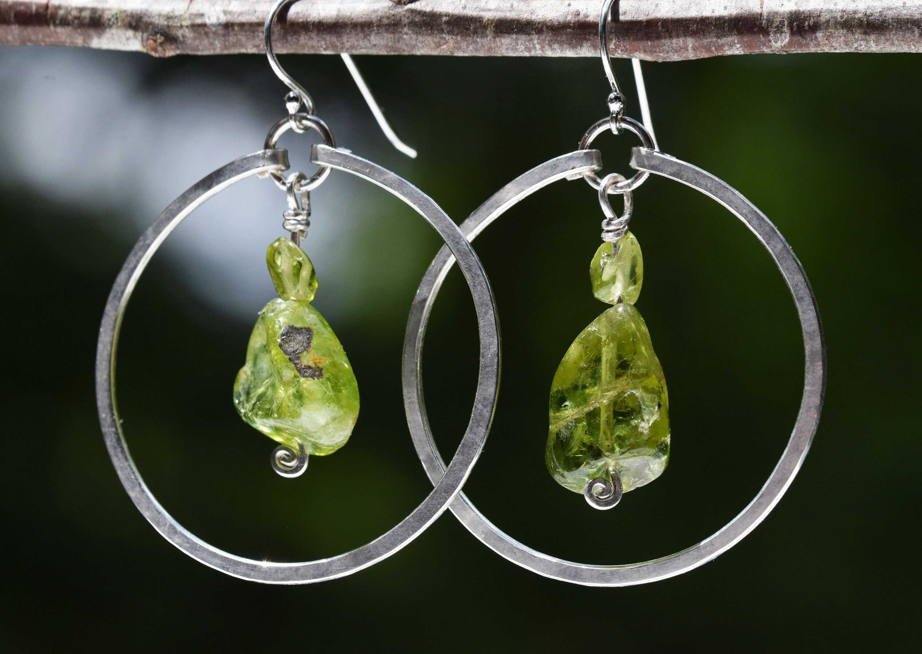 Peridot Nugget Sterling Silver Hoop Earrings Peridot Hoops - Etsy Ireland
