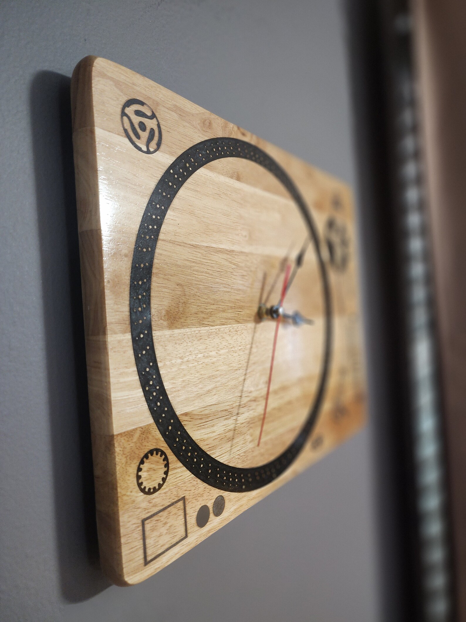 Turntable Clock Wall Art, Wood, Engraved - Etsy