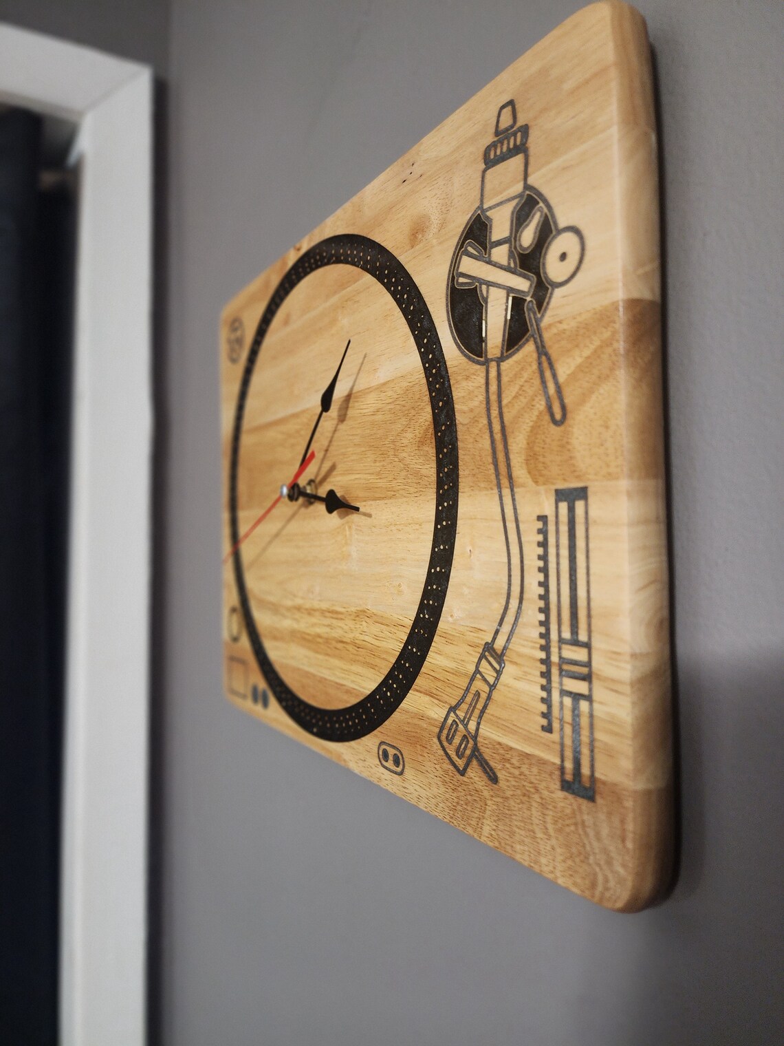 Turntable Clock Wall Art, Wood, Engraved - Etsy