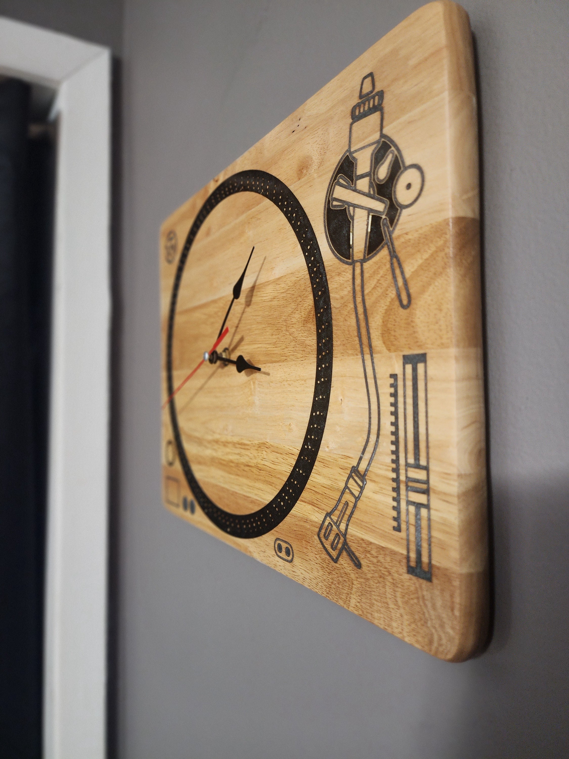 Turntable Clock Wall Art, Wood, Engraved - Etsy