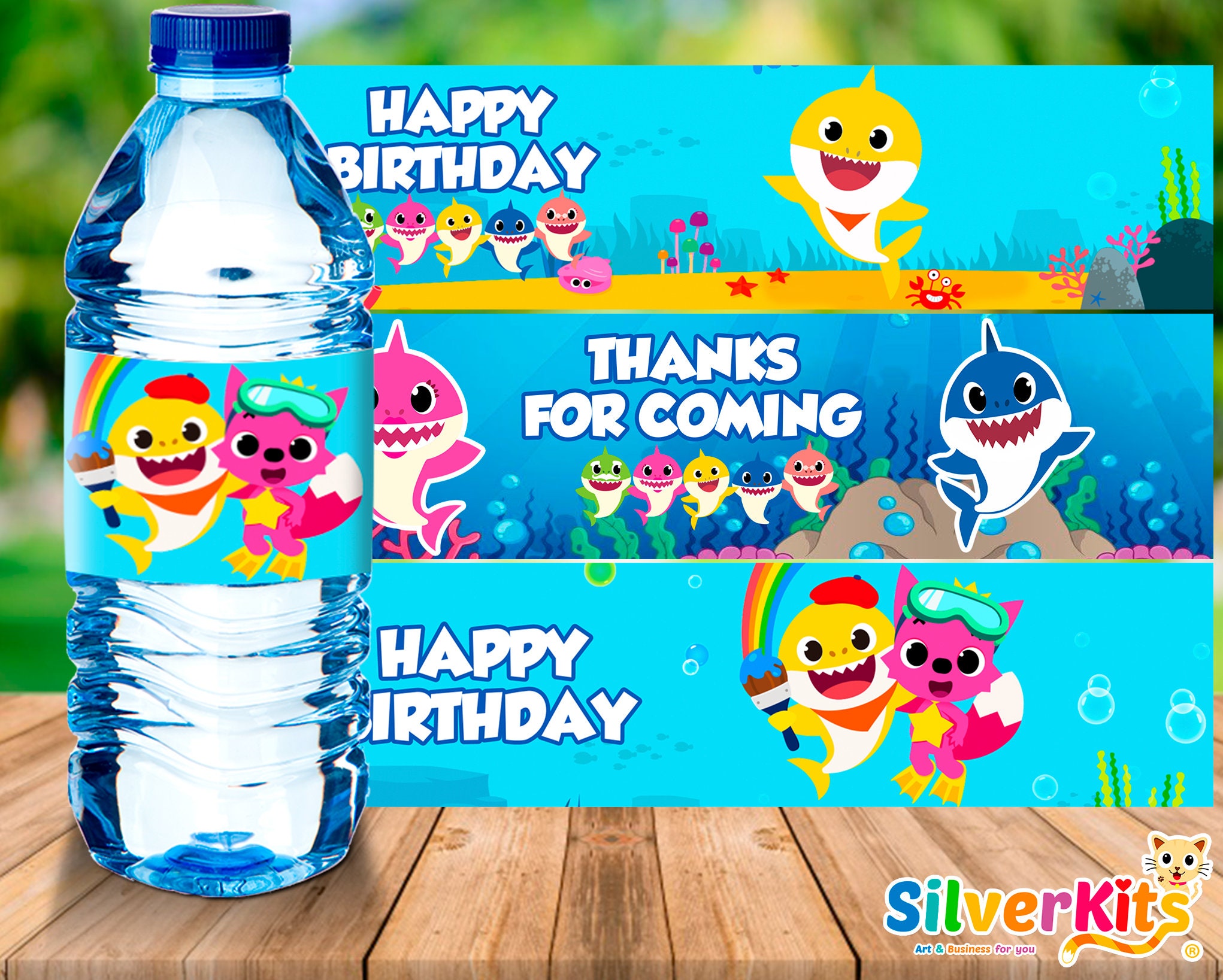 Baby Shark Water Bottle Labels included 6 designs Happy | Etsy