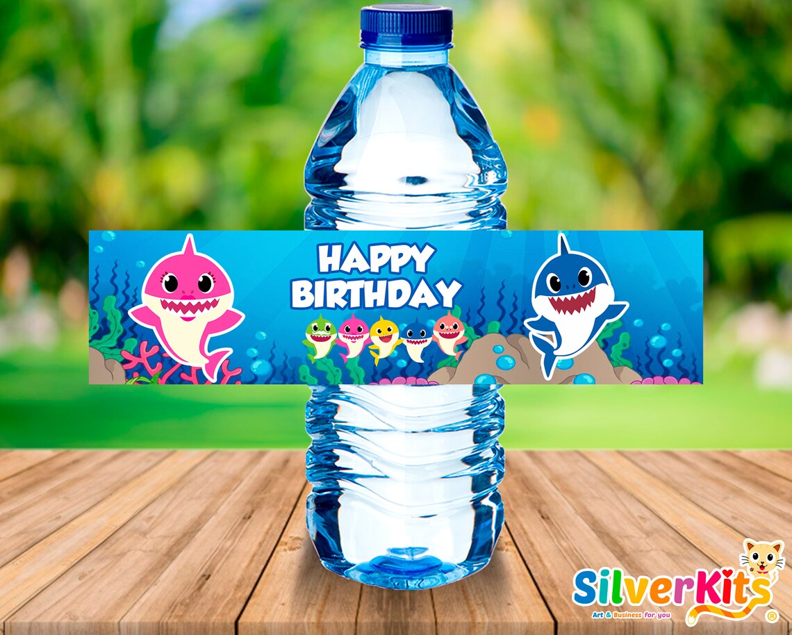 Baby Shark Water Bottle Labels included 6 designs Happy | Etsy
