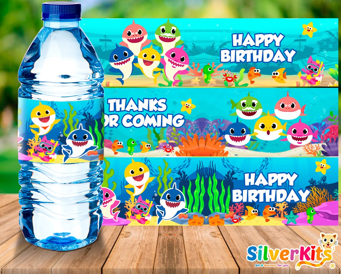 Baby Shark Water Bottle Labels included 6 designs Baby Shark | Etsy