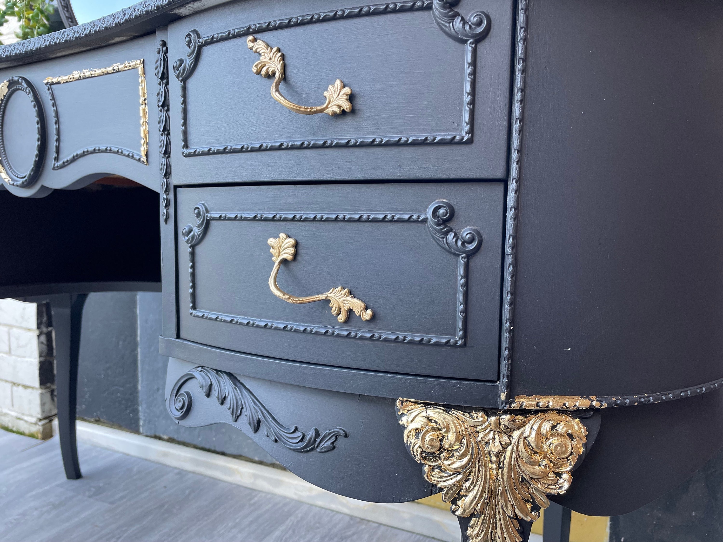 Bespoke French Style Vanity: Black and Gold Ornate Dressing Table - Etsy
