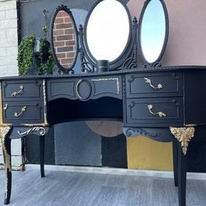 Bespoke French Style Vanity: Black and Gold Ornate Dressing Table - Etsy