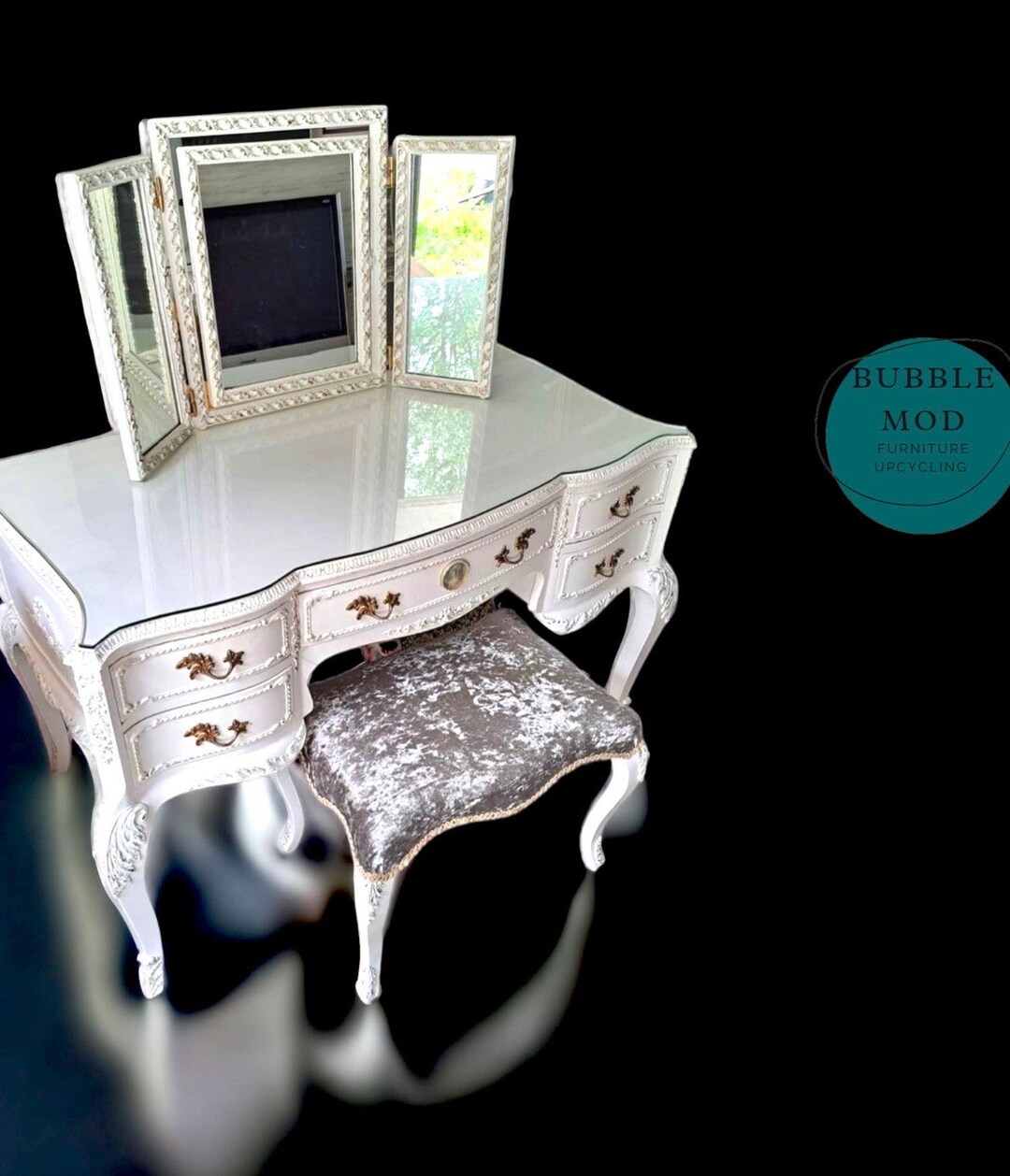 Rare French Style Vanity Set | 5-drawer Vintage Dressing Table Set ...
