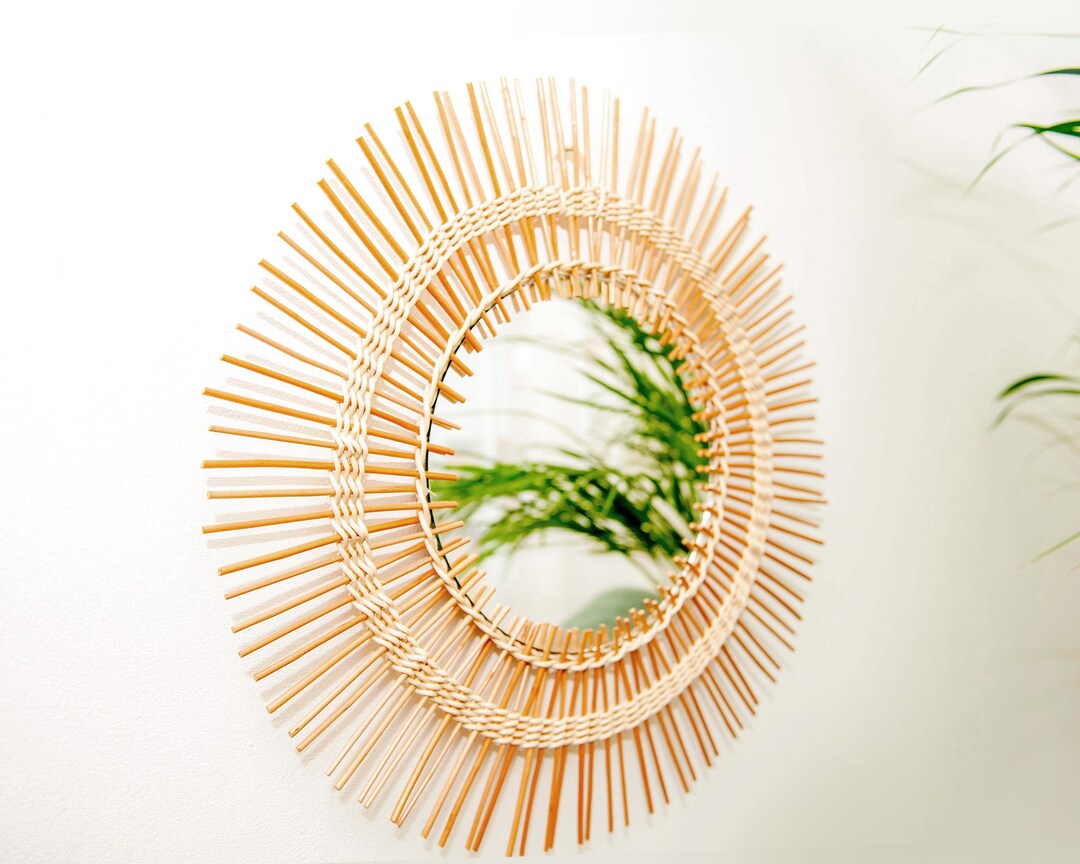 Round Rattan Mirror Sunburst Bohemian Mirror boho Home - Etsy