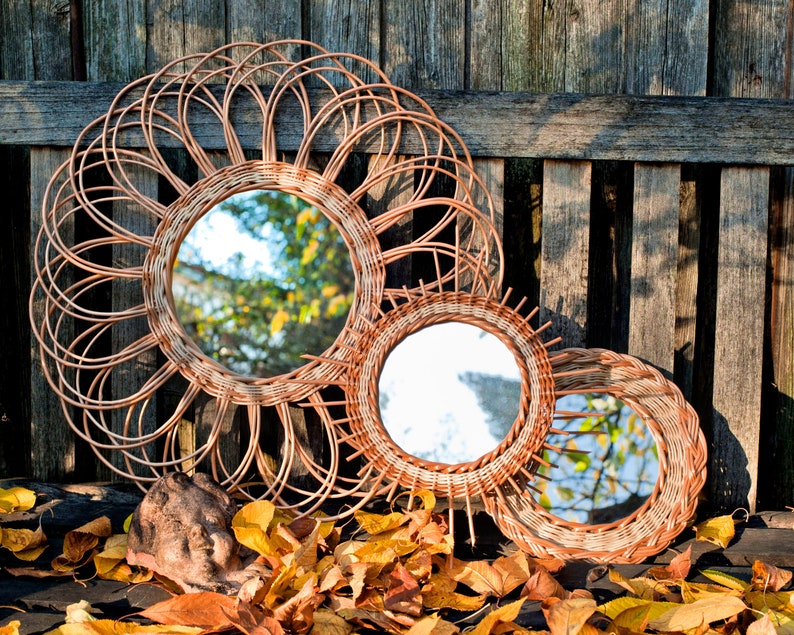 Collection of 3 Rattan Mirror Sunburst Bohemian Mirror boho - Etsy