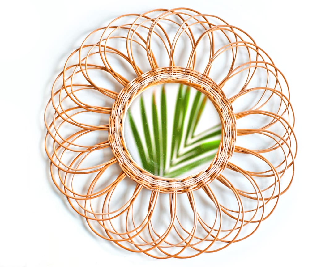Flower Shaped Rattan Mirror Sunburst Bohemian Mirror boho Home Decor ...