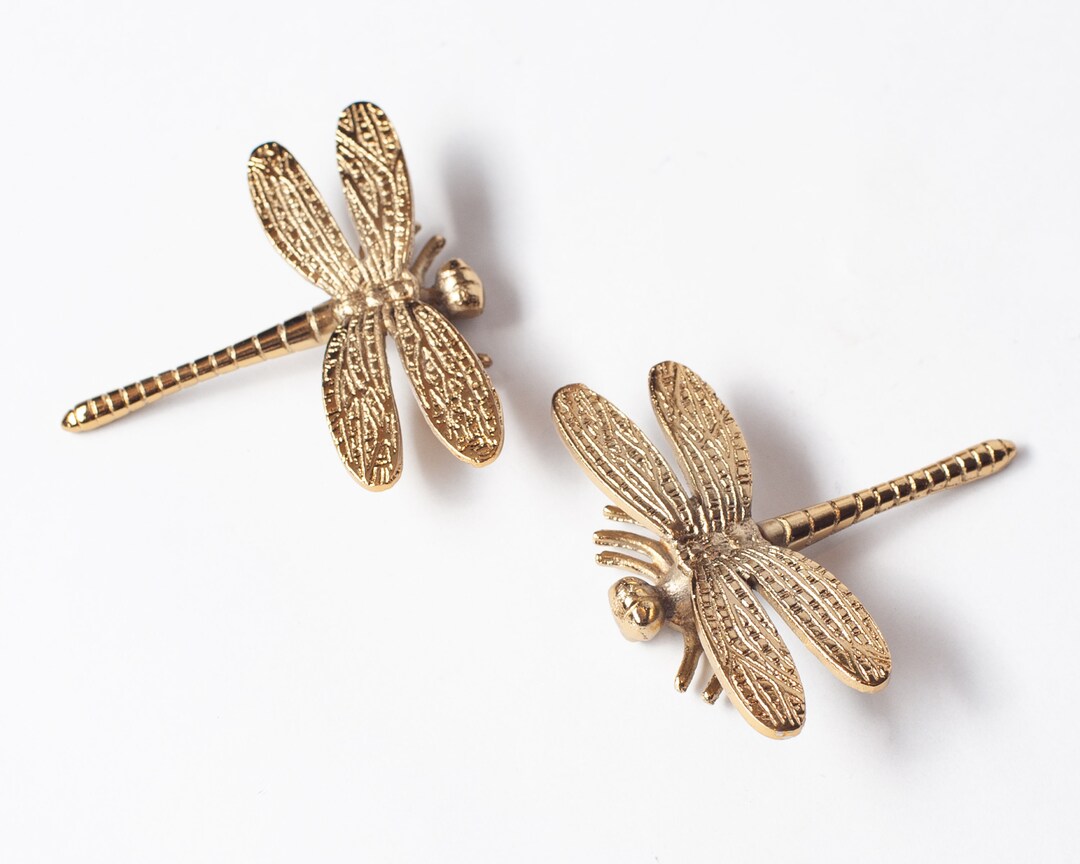 Dragonfly Brass Doorknob Solid Brass Insect Kitchen Pull Cabinet Handle ...