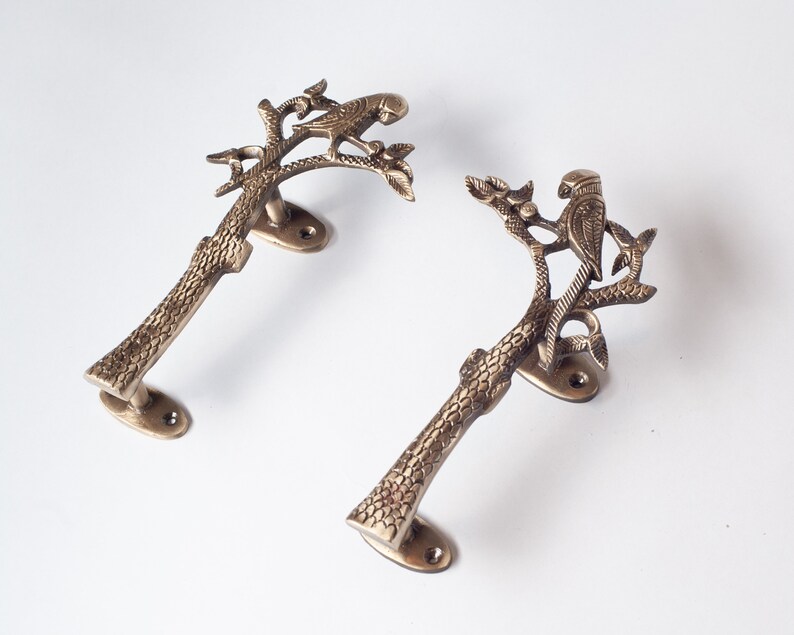 Jungle Tree Door Handle Pair Parrot on Tree Solid Brass Door - Etsy