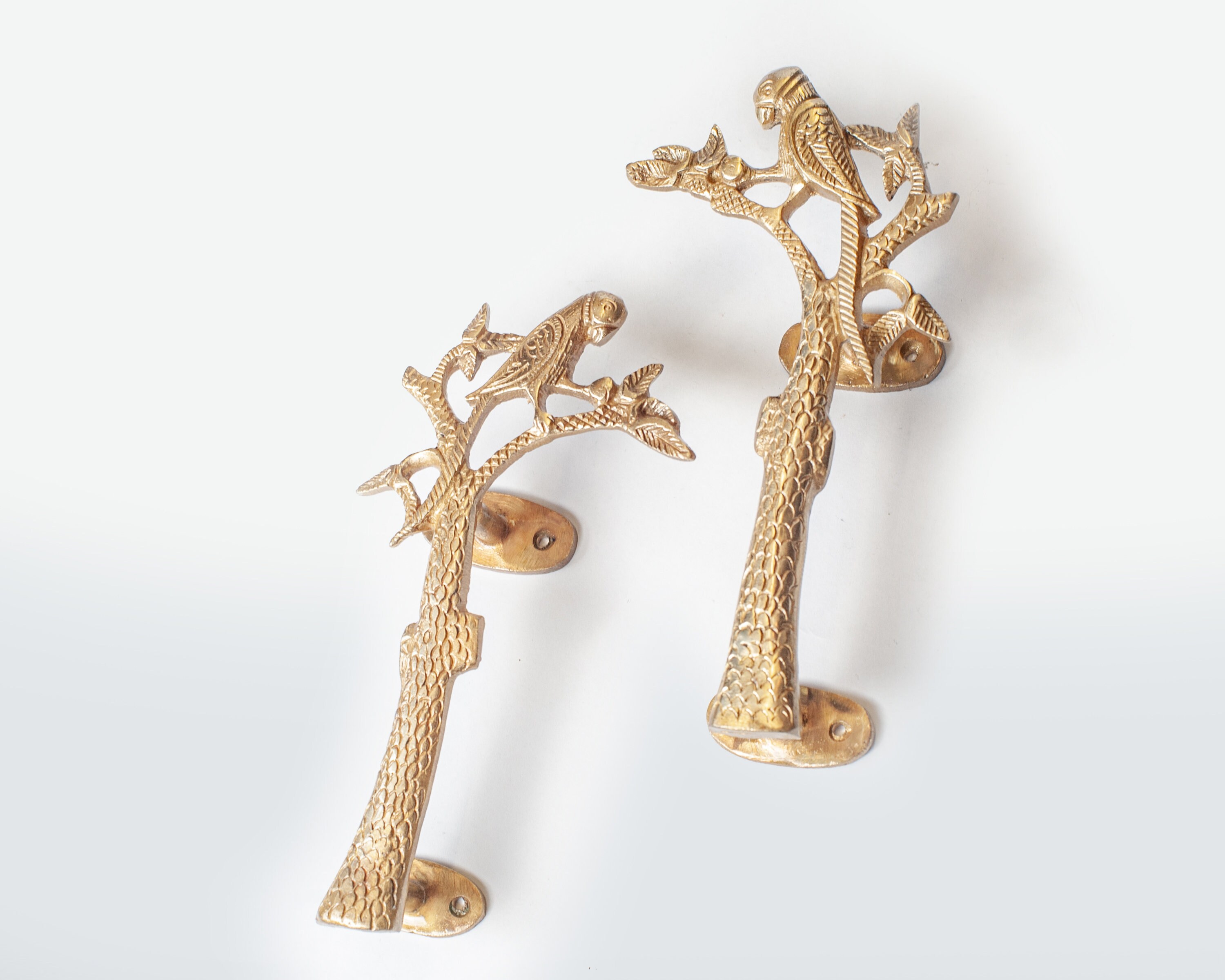 Jungle Tree Door Handle Pair Parrot on Tree Solid Brass Door - Etsy