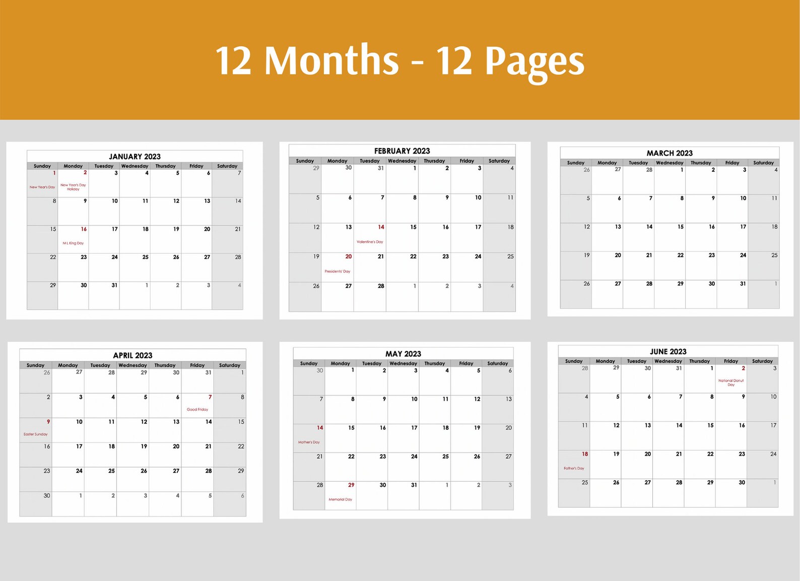 2023 Calendar Editable Word, Calendar Template, Digital File, Monthly ...