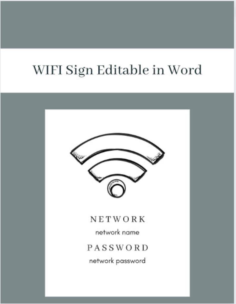 Wifi Sign Editable in Word, Airbnb Wifi Sign, Wifi Password Sign ...