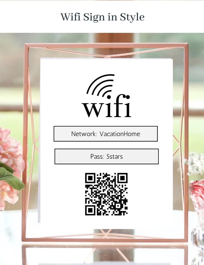 Wifi Sign With QR Code Airbnb Wifi Sign Customised Digital - Etsy