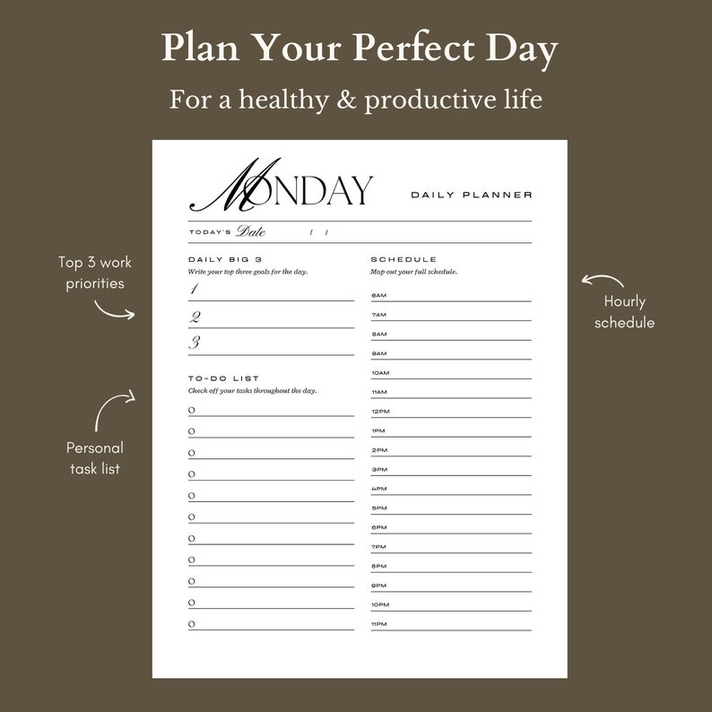 Daily Planner Printable, Daily Schedule, Digital Planner, Daily Planner ...