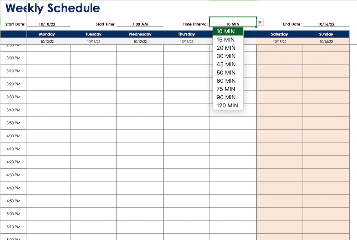 Hourly Weekly Schedule Excel Template, Weekly Planner, Daily Schedule ...