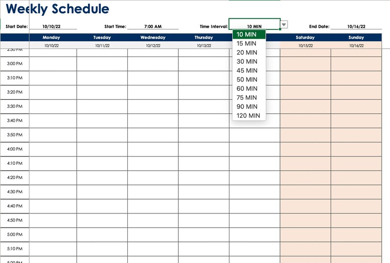 Plantilla de Excel para programación semanal por horas, planificador ...