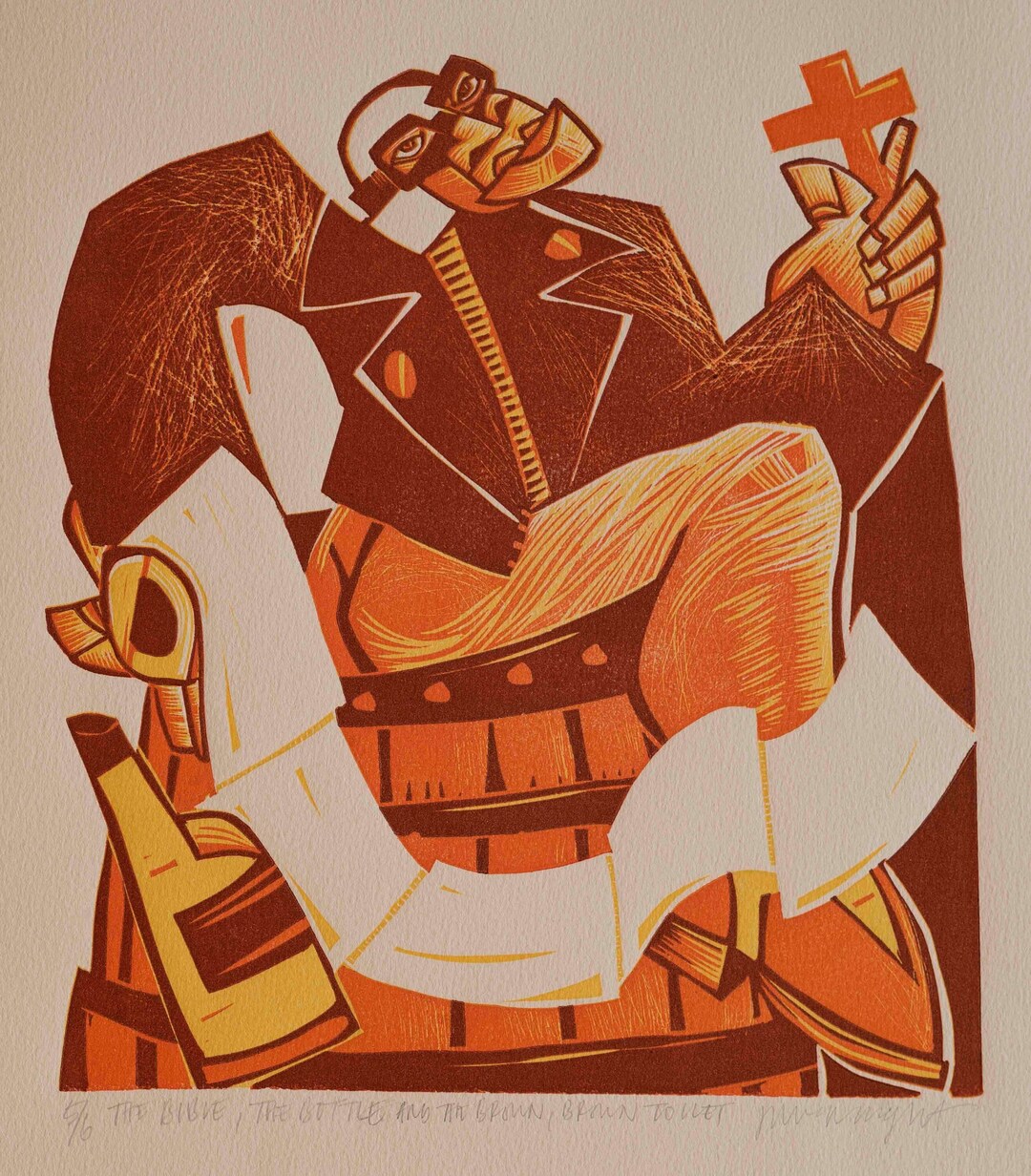 Linocut Print 'the Bible the Bottle and the Brown Brown - Etsy