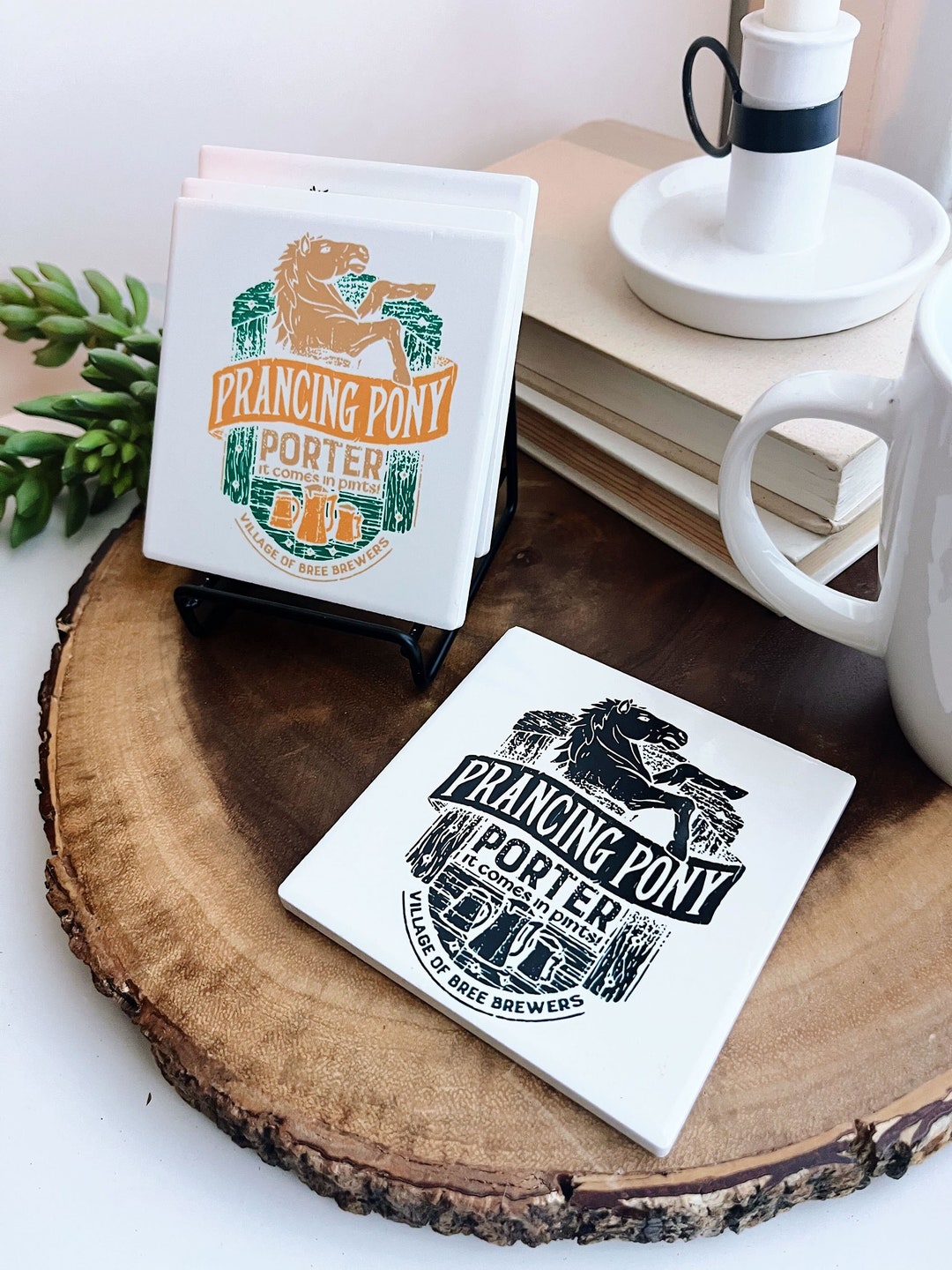 Prancing Pony Porter Ceramic Coaster Set, Middle-earth Inspired - Etsy