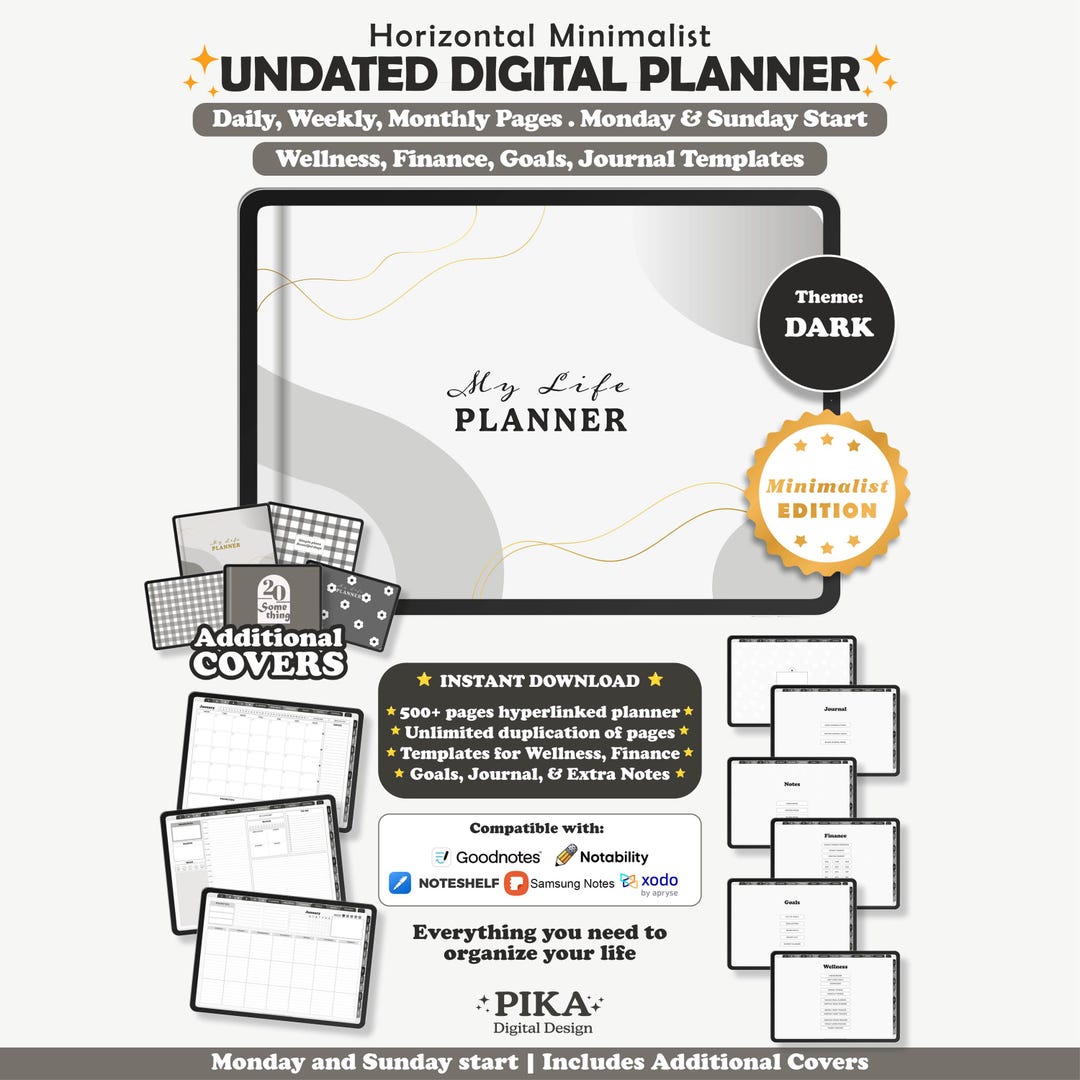 Digital Planner, Undated Landscape Minimalist, Goodnotes Notability ...