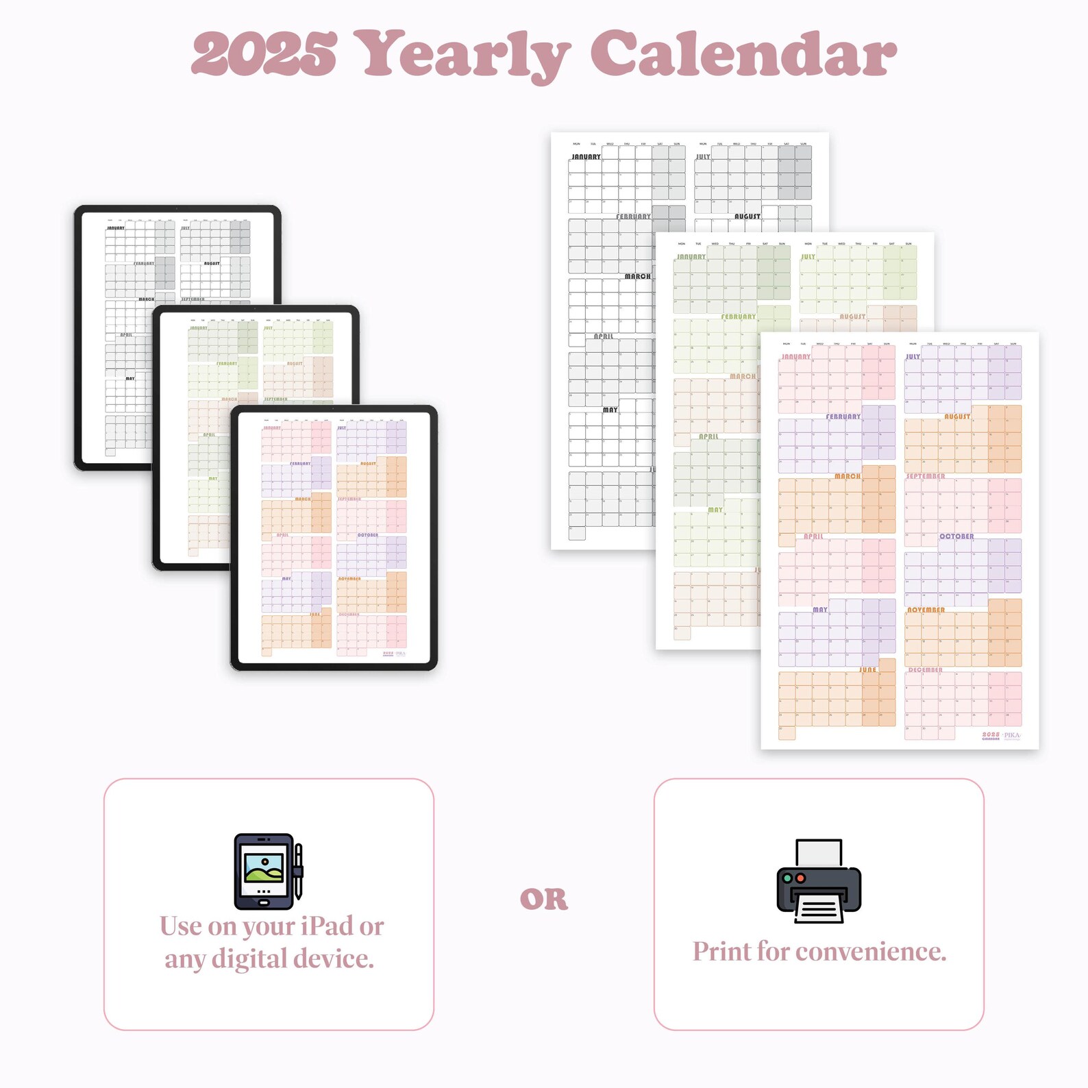 2025 Full Year Calendar Large Wall Planner, Portrait 2025 Printable ...